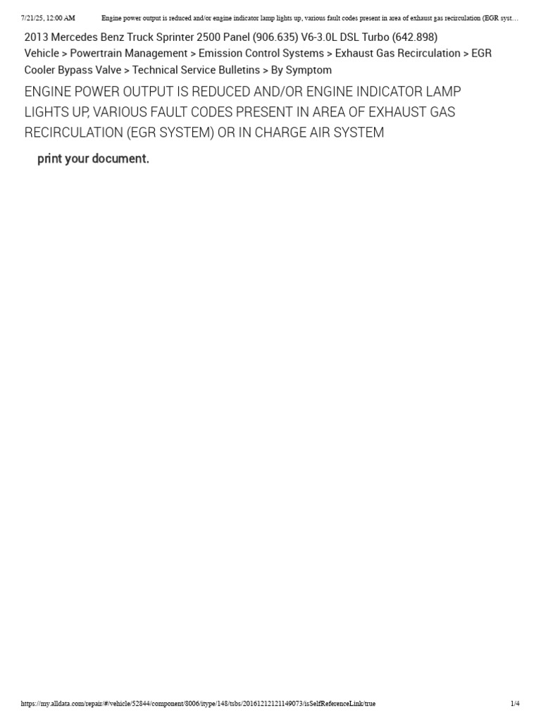 Engine Power Output is Reduced And_or Engine Indicator Lamp Lights Up ...