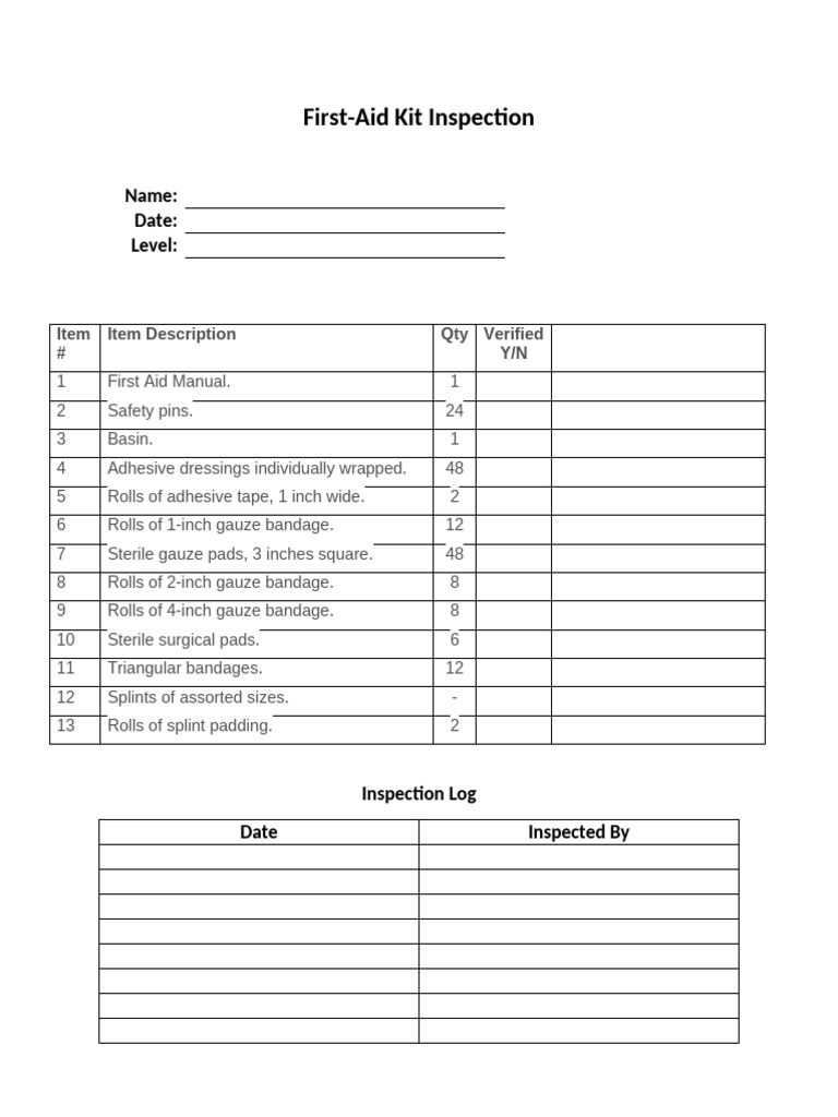 First-Aid Kit Inspection - 15-200 Workers | PDF