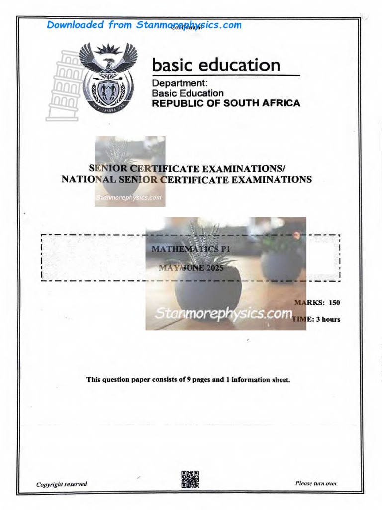 NSC Maths Grade 12 May June 2025 P1 and Memo | PDF