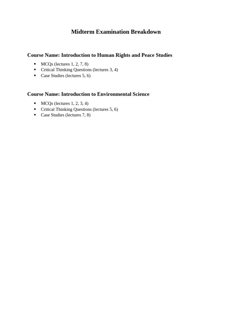Midterm Exam Structure for Courses | PDF