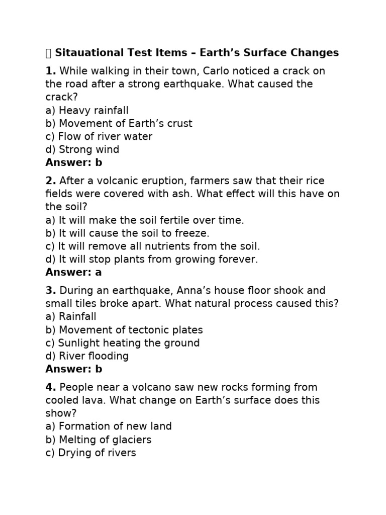 Earth Changes: Situational Test Items | PDF | Volcano | Machines