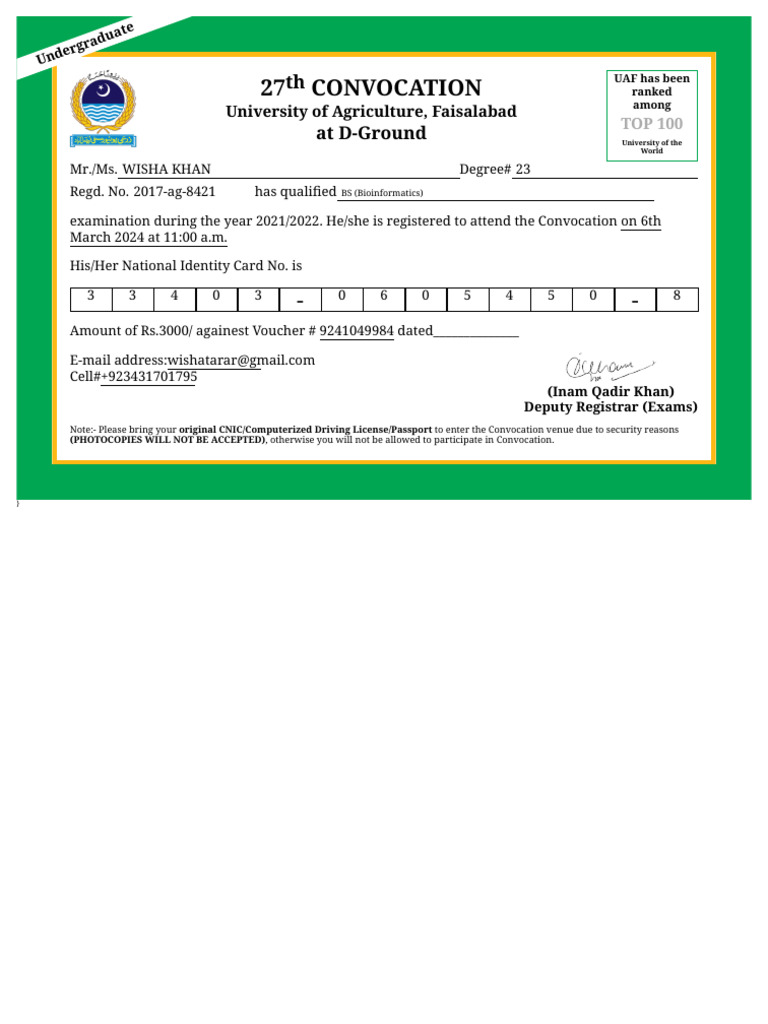 Convocation Registration Card | PDF