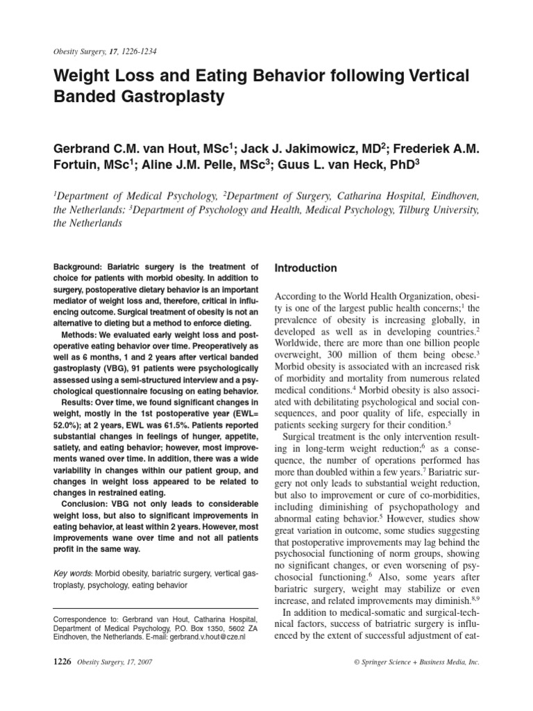 Gerbrand - Weight Loss and Eating Behavior Following Vertical | PDF ...