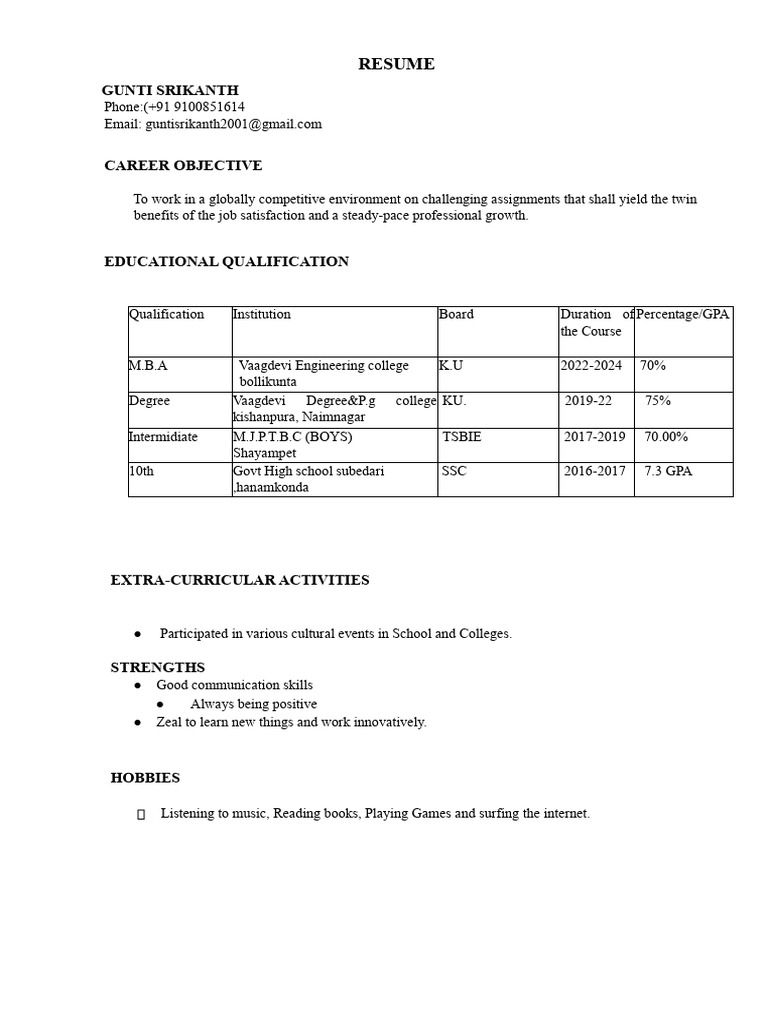 Srikanth Gunti Resume | PDF