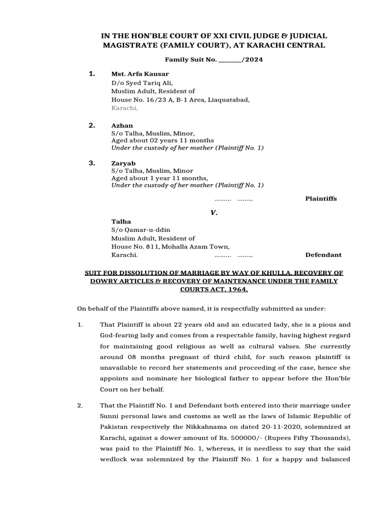 Arfa Kausar Khulla and Maintenance Suit | PDF | Affidavit | Sharia