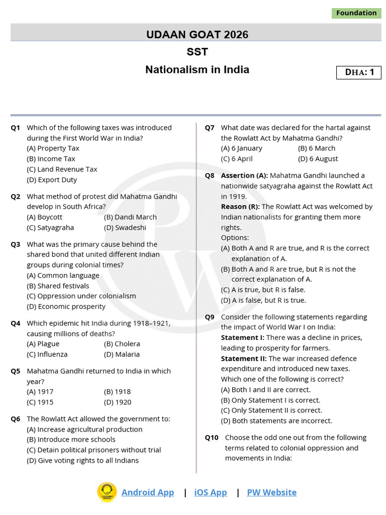 Nationalism in India - DHA 01 | PDF | Mahatma Gandhi | Indian Nationalism