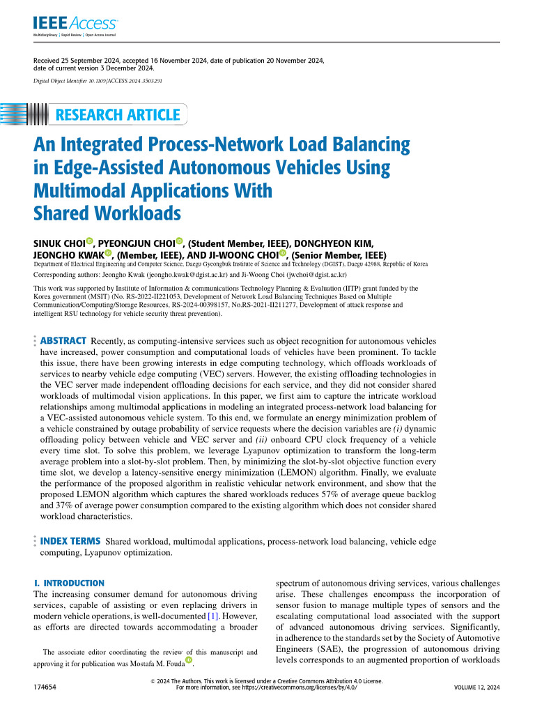 An Integrated Process-Network Load Balancing in Edge-Assisted Autonomous Vehicles Using ...