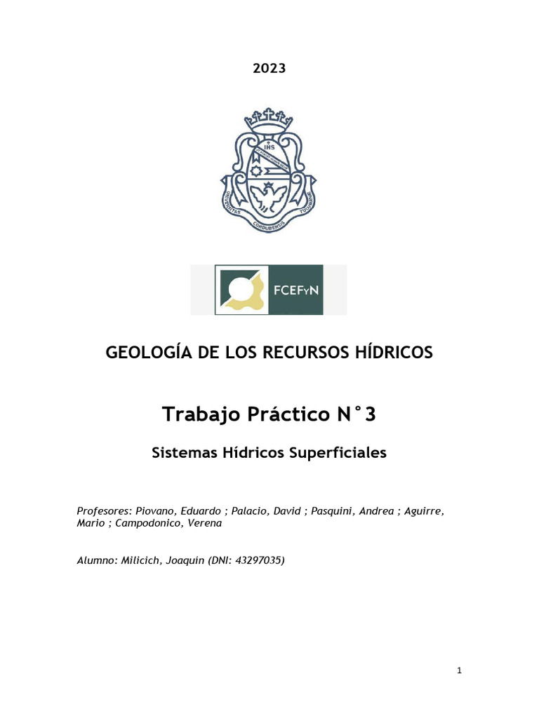 TP 3 - Milicich, Joaquín | PDF | Agua | Evapotranspiración