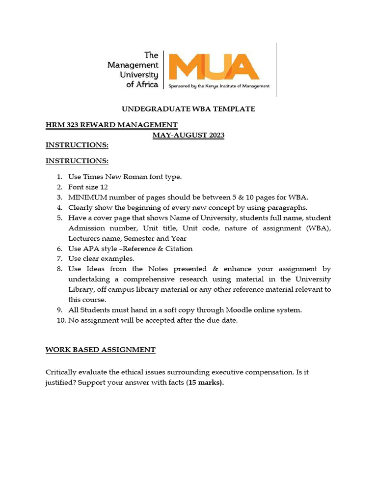 Reward Management WBA Guidelines | PDF