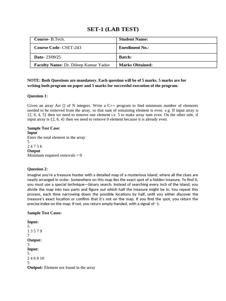 C++ Lab Test: Array & Linked List Programs | PDF