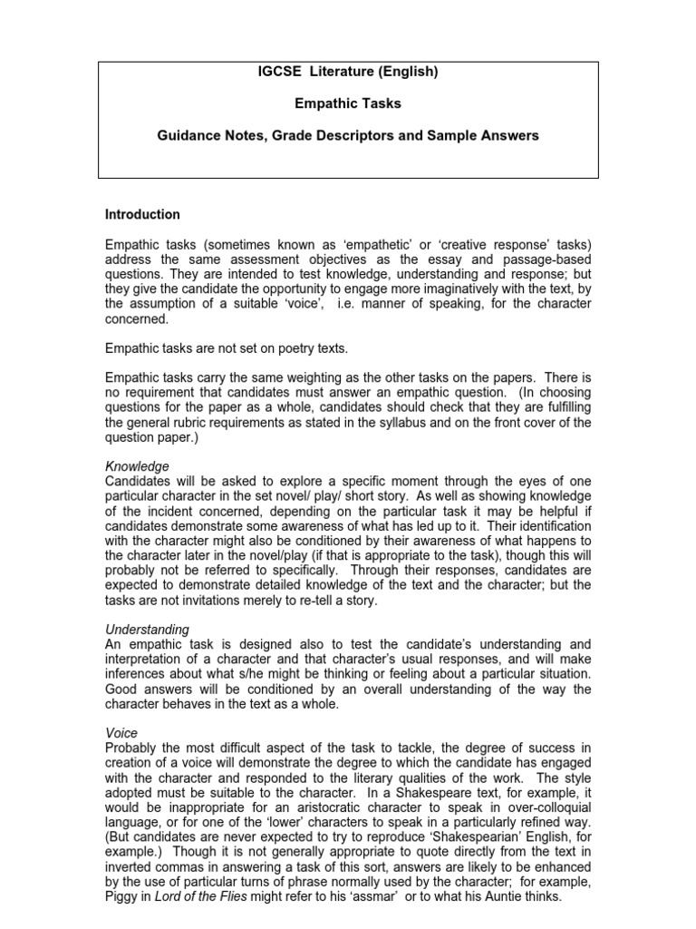 Empathic Writing in IGCSE Literature | PDF | Characters In Romeo And ...