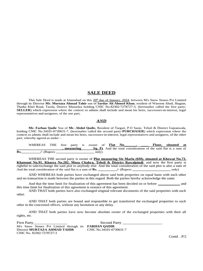Exchange Deed On Equal Basis Flats Vs Plot Athar Ahmad Khan | PDF ...