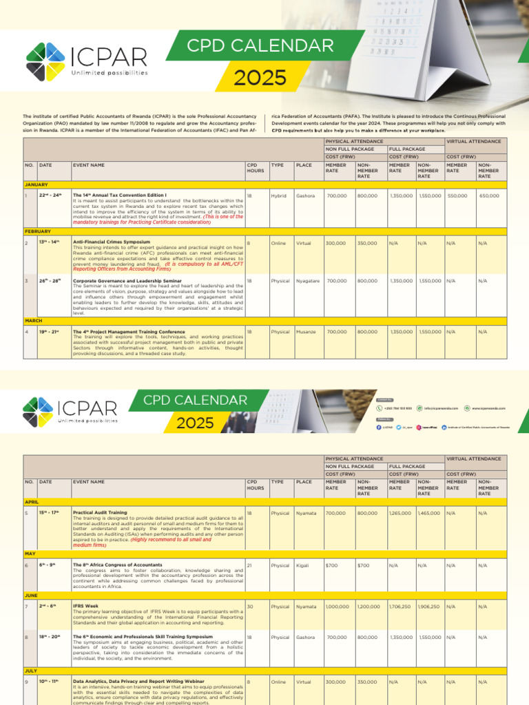 CPD Calendar 2025 for Accountants | PDF | Audit | Accounting