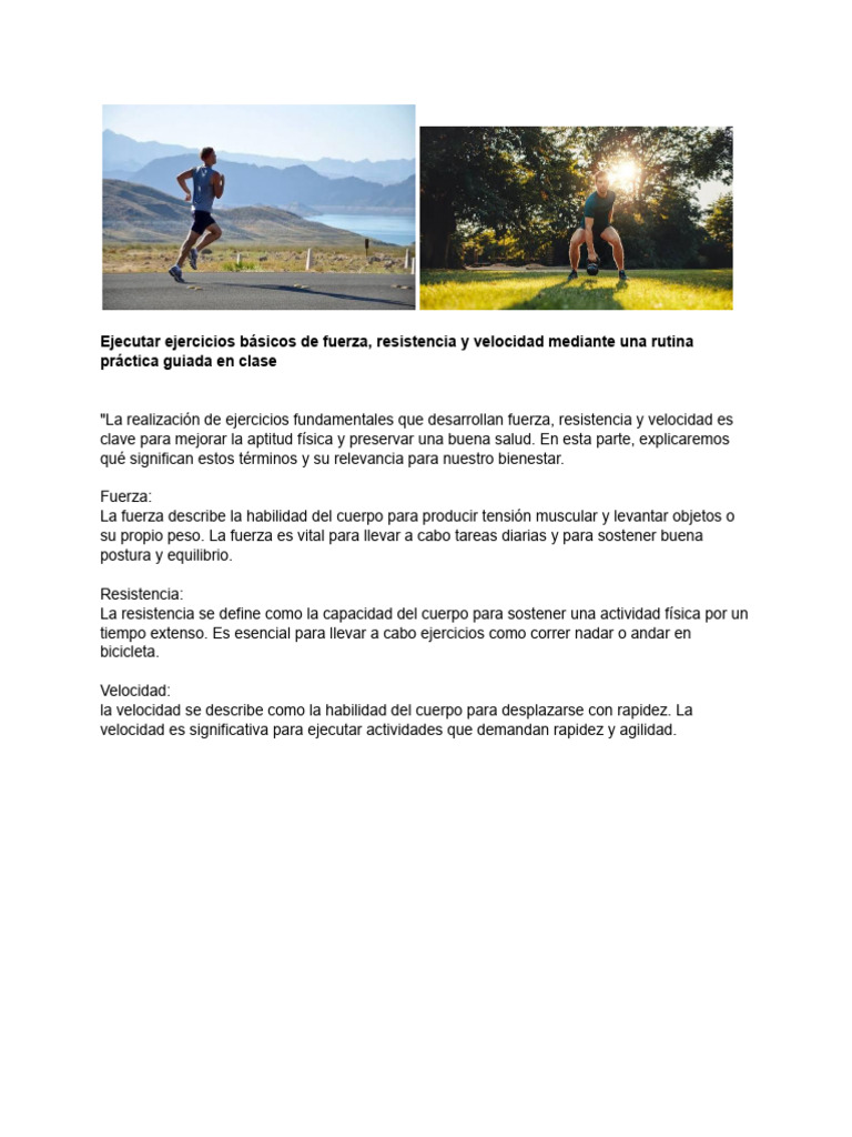 Ejecutar Ejercicios Básicos de Fuerza, Resistencia y Velocidad Mediante Una Rutina Práctica ...