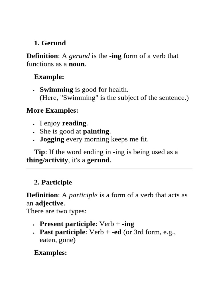 Gerund, Infinitives and Participles | PDF | Verb | Linguistics