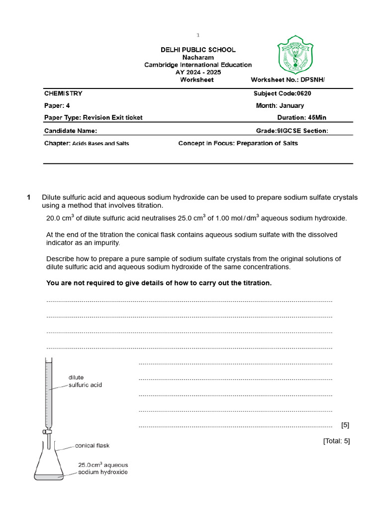Preparation of Salts Exit Ticket | PDF | Precipitation (Chemistry ...