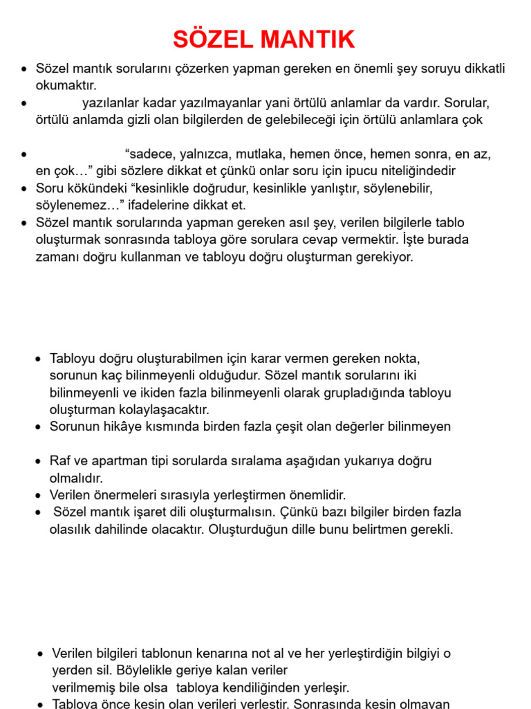 Sözel Mantik Notlar Ve Çikmiş Sorular - 1 | PDF