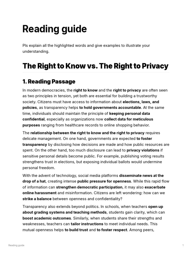 Unit 2 The Right To Know | PDF | Privacy | Right To Privacy
