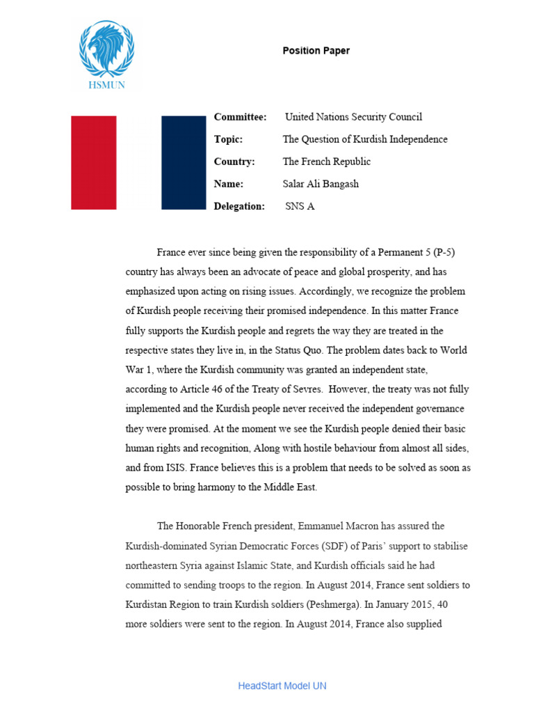 Position Paper - France - UNSC - HSMUN '18-1 | PDF | Iraqi Kurdistan ...