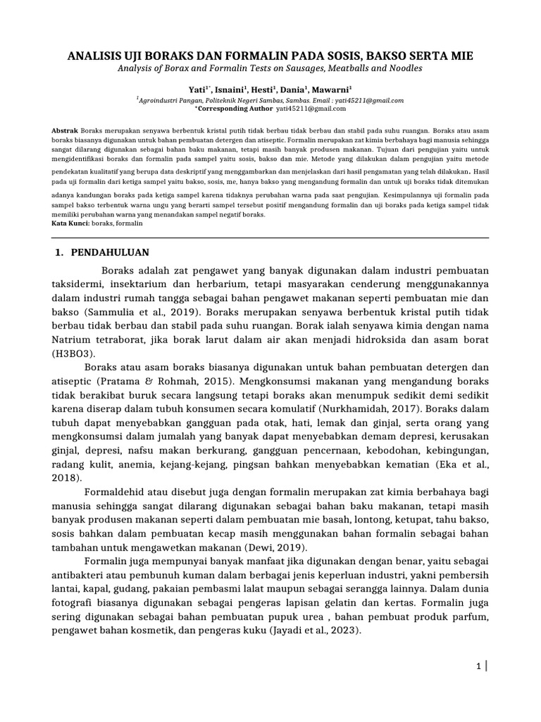 Uji Boraks dan Formalin pada Makanan | PDF