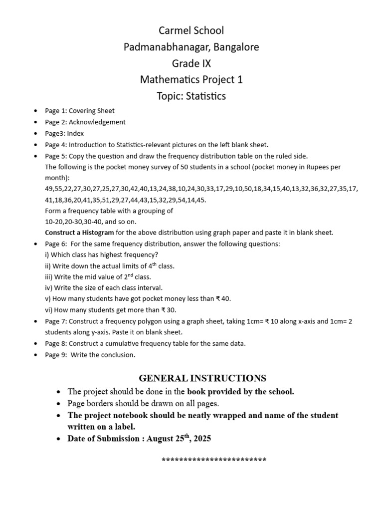 GRADE 9 - Mathematics Project 1 - 2025-26 | PDF