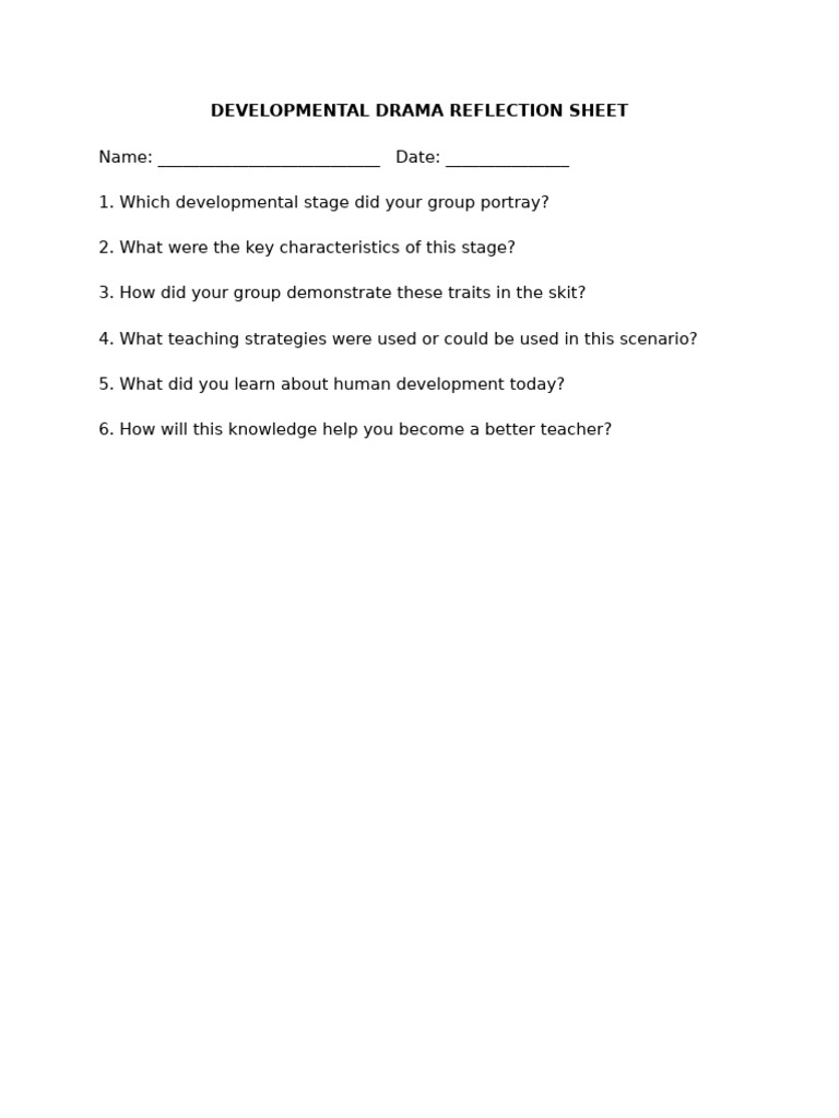 Developmental Drama Reflection Sheet | PDF