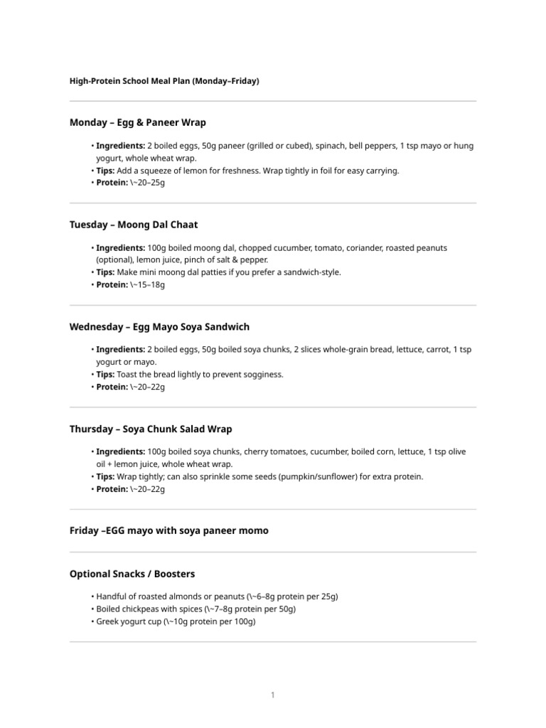 School Protein Meal Plan 2 | PDF
