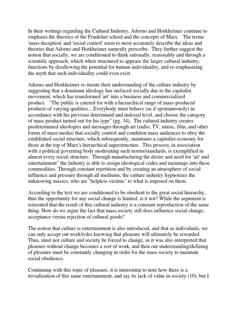 Culture Industry | PDF | Theodor W. Adorno | Sales