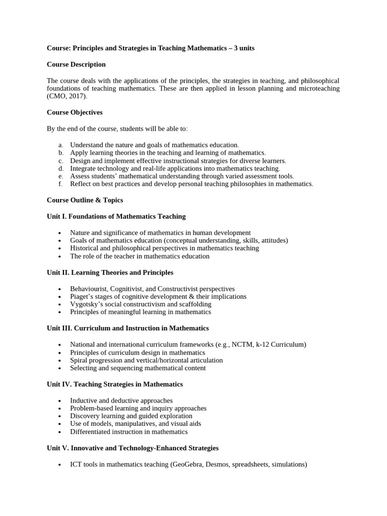 Teaching Mathematics: Strategies & Principles | PDF | Educational ...