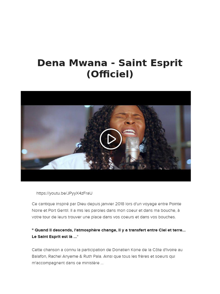 Dena Mwana - Saint Esprit: Paroles et Message | PDF