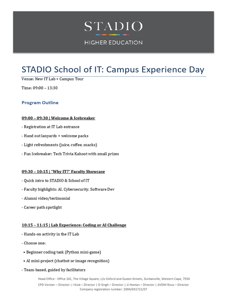 STADIO IT Campus Experience Day | PDF