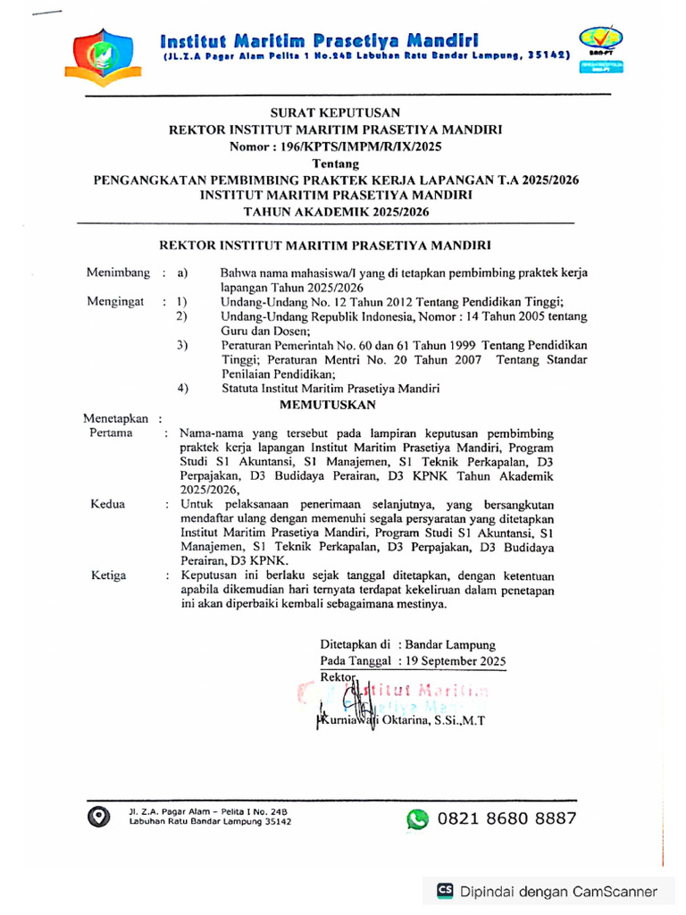 SK Pembimbing PKL TA. Ganjil 20252026 | PDF