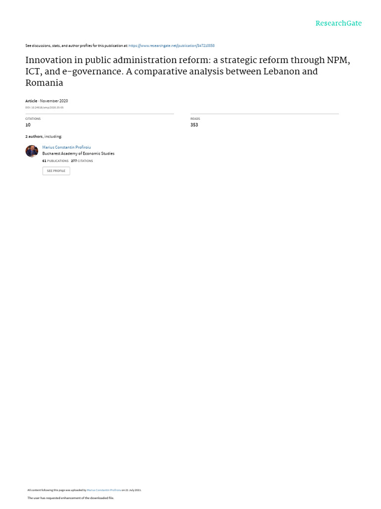 Ammar 2020 Innovation in Public Administration Reform A Strat | PDF ...