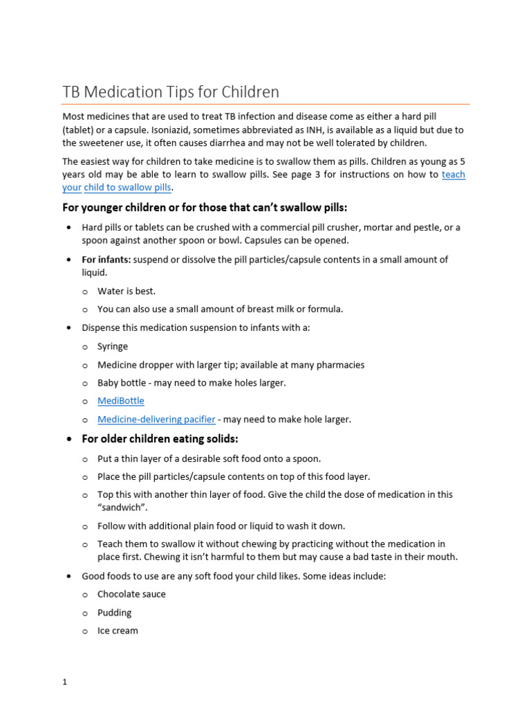 TB Medication Tips for Kids | PDF | Tablet (Pharmacy)
