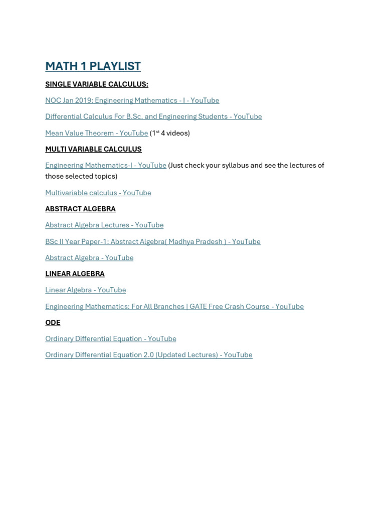 Essential Math Video Playlists | PDF