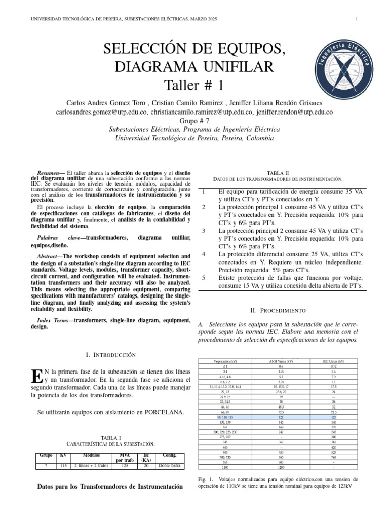 Subestaciones Electricas Grupo 7, Taller 1 - Jeniffer Rendon PDF | PDF ...