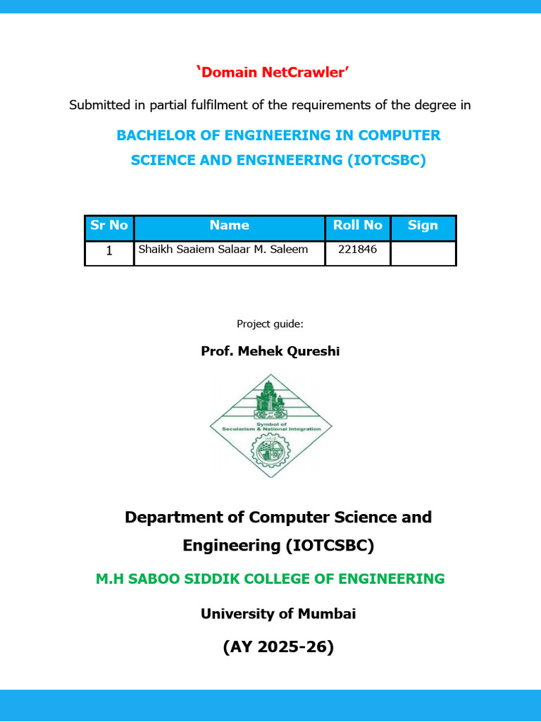 Project Report - Domain NetCrawler 'An Automated Domain Intelligence Tool' - by Saaiem Salaar ...