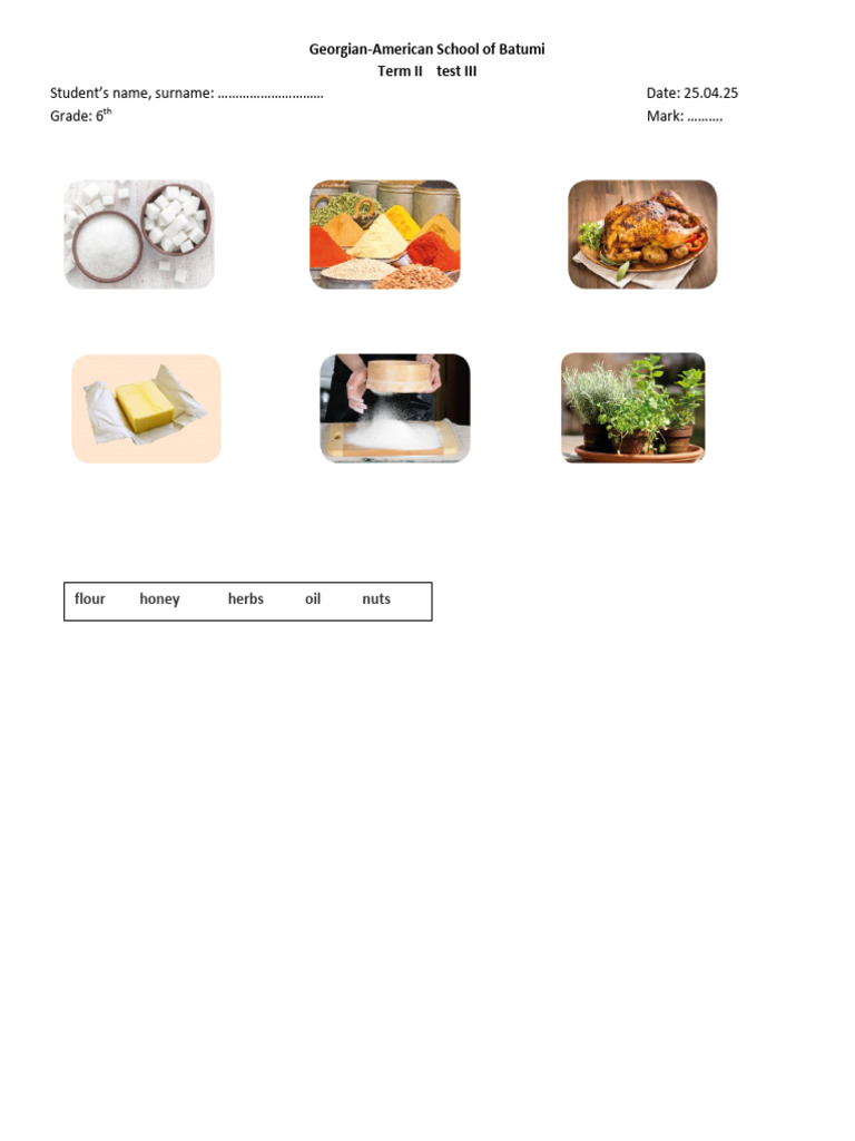 6th Grade Food Vocabulary Test | PDF | Olive | Western Cuisine