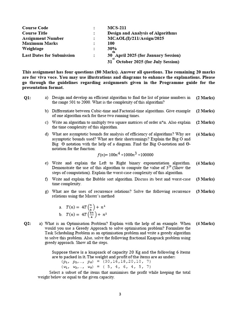 MCS 211 EM 1st 2024 25 MP 1 | PDF | Time Complexity | Computational Complexity Theory