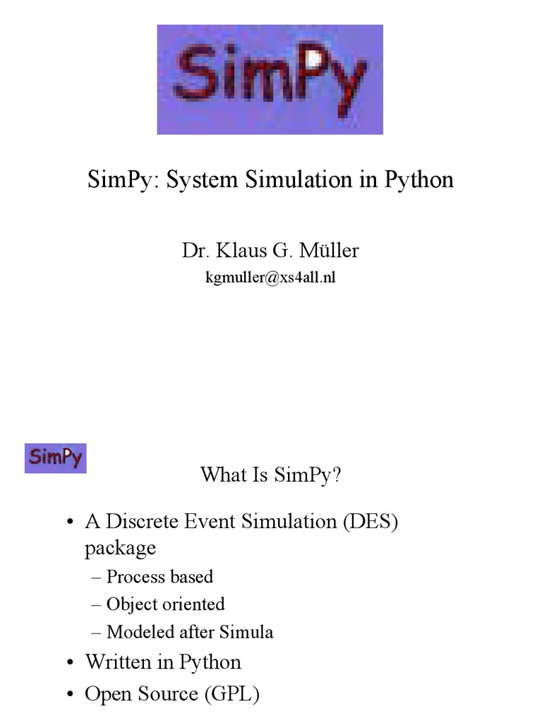 Simpy System Simulation In Python Dr Klaus G Müller Pdf Application Programming 