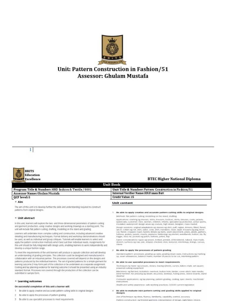 Fashion Pattern Construction Guide | PDF | Evaluation | Educational ...