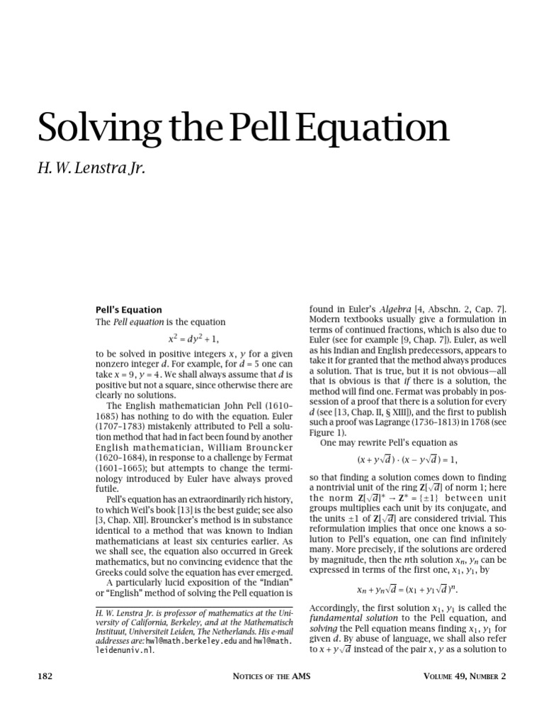Solving The Pell Equation | PDF | Logarithm | Time Complexity