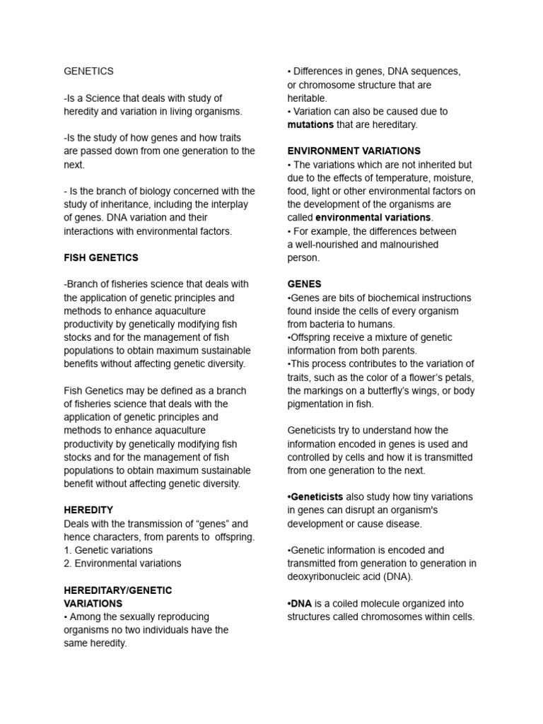 Fish Genetics and Breeding Reviewer | PDF | Genetics | Heredity