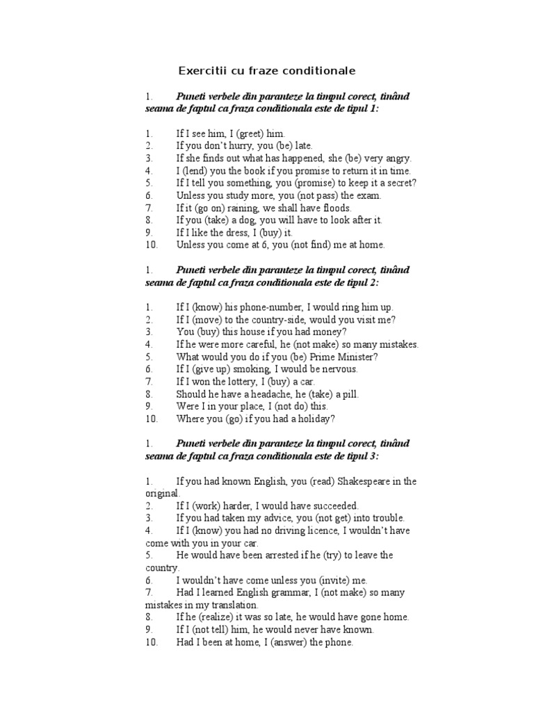 Exerciții de Fraze Condiționale | PDF | Language Arts & Discipline