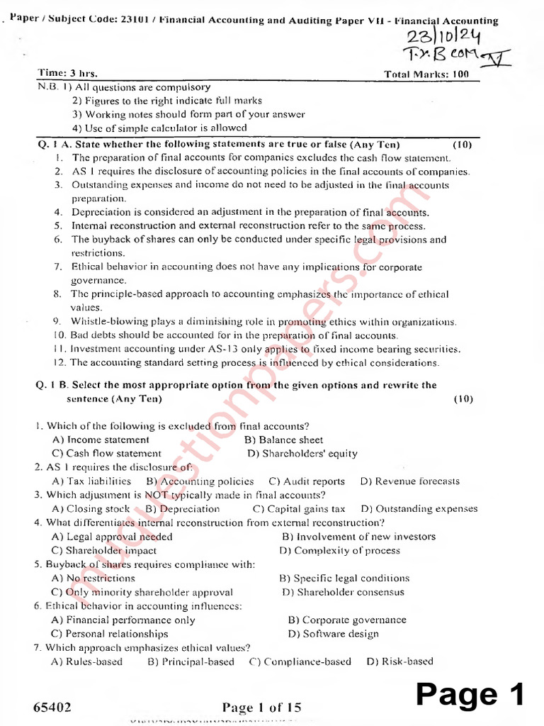 Financial Account Question Papers | PDF | Expense | Financial Accounting