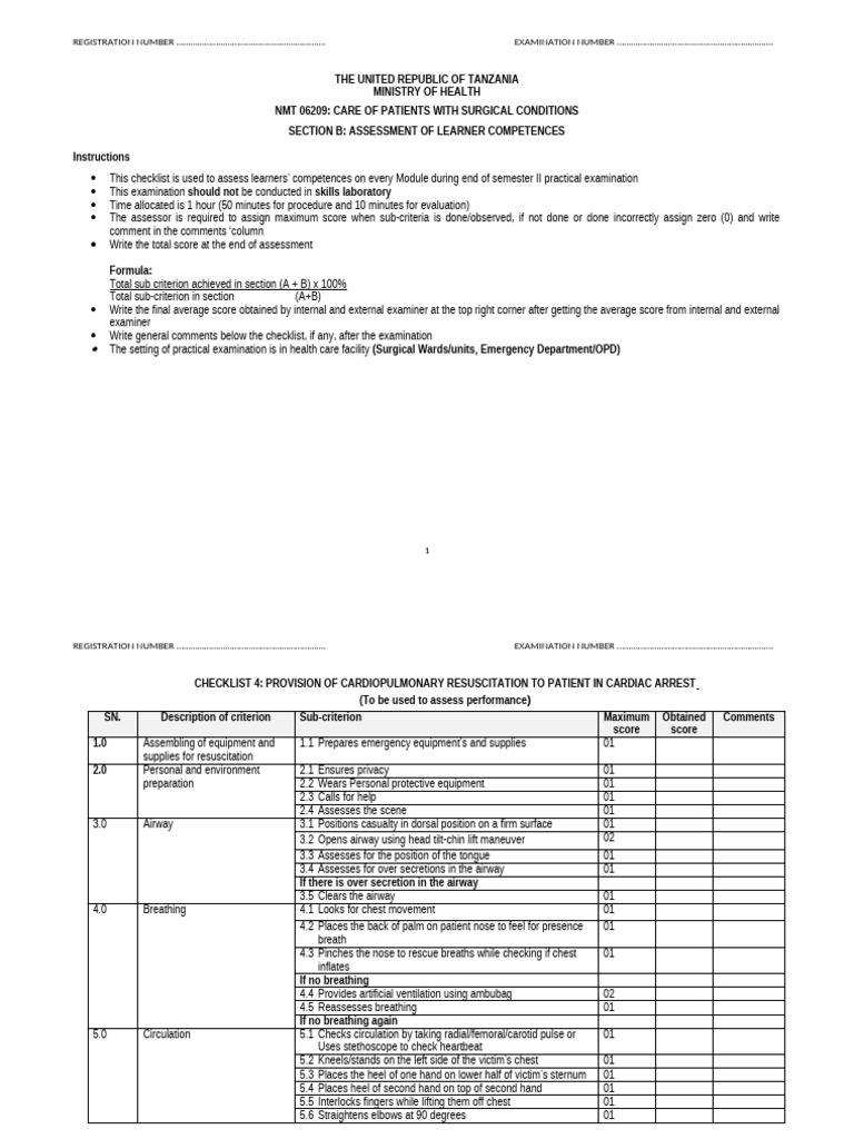 Checklist 4 - Cardiopulmpnary Resuscitation | PDF | Cardiopulmonary Resuscitation | Clinical ...