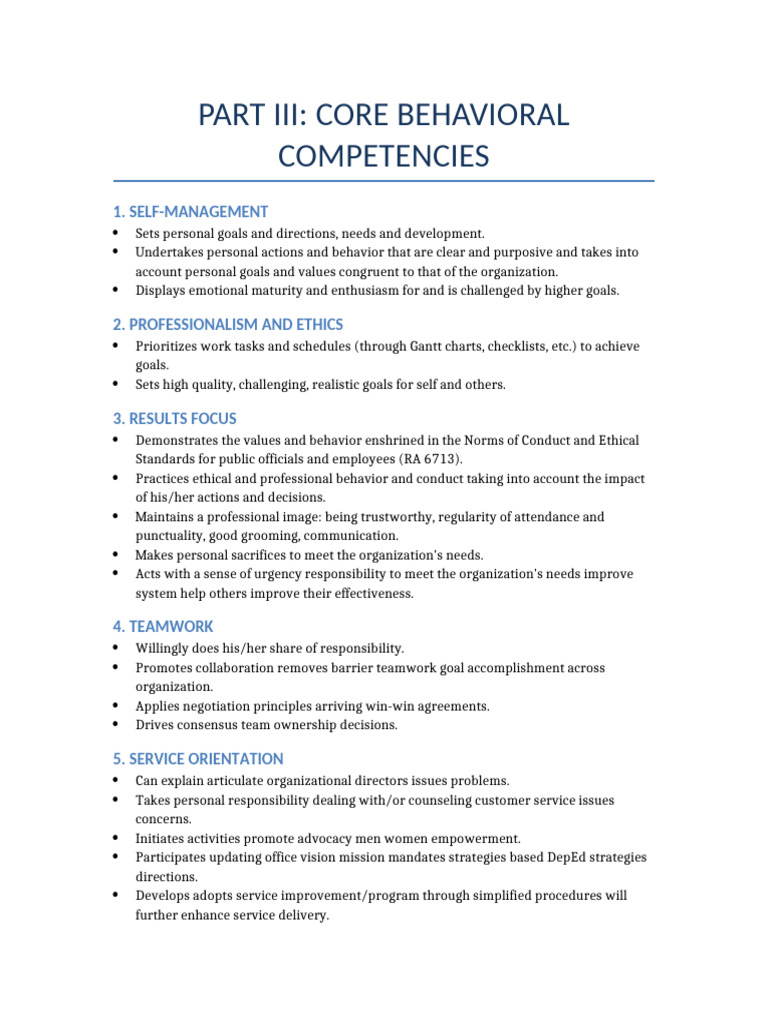 Core Behavioral Competencies | PDF | Goal | Negotiation