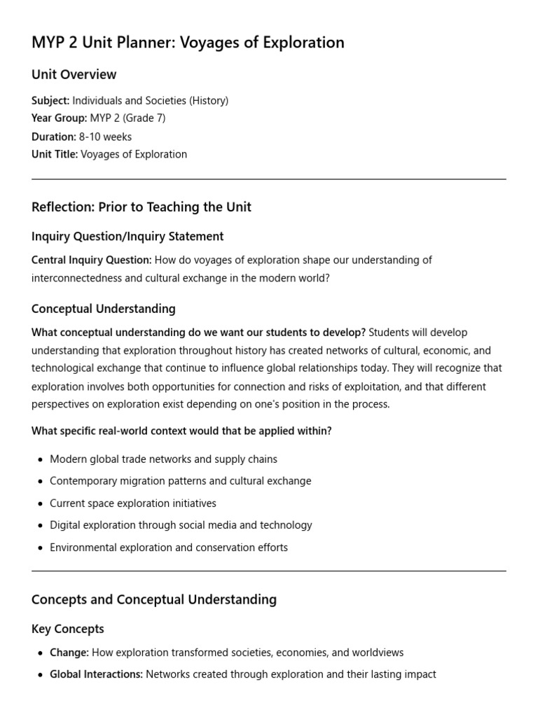 MYP 2 Unit Planner: Exploration Impact | PDF | Critical Thinking ...