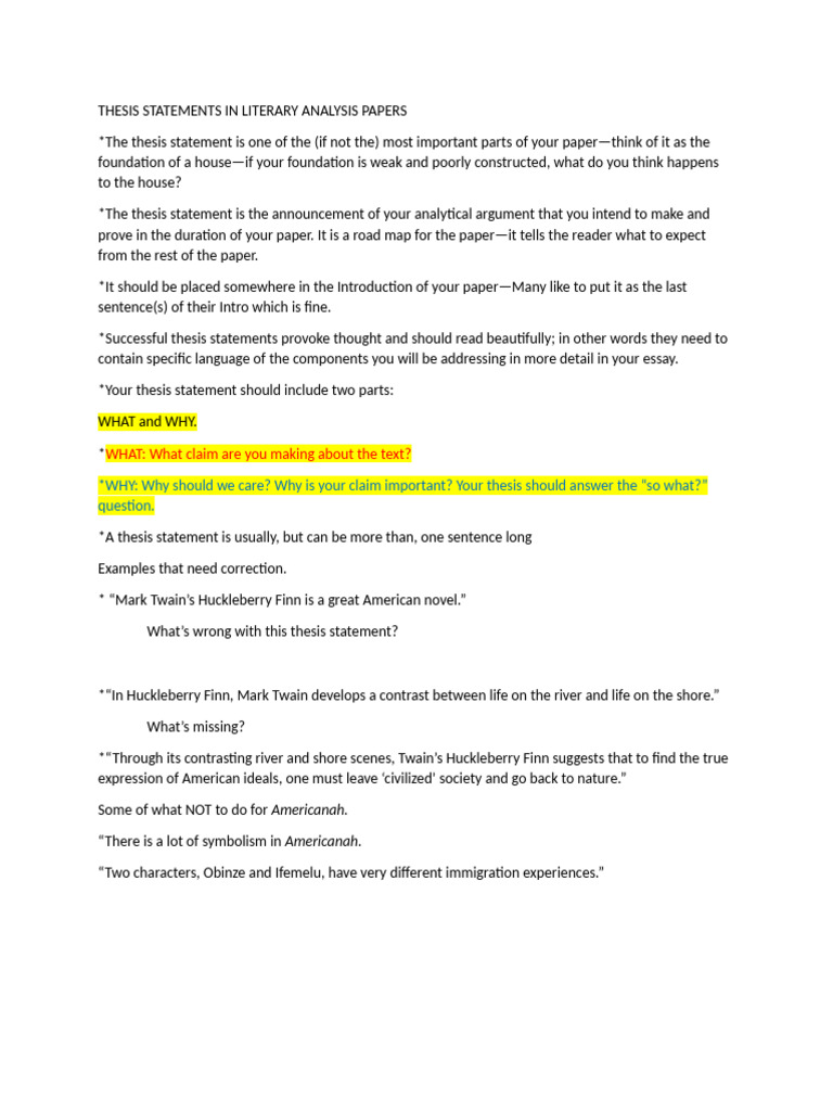 Thesis Statements in Literary Analysis Papers | PDF