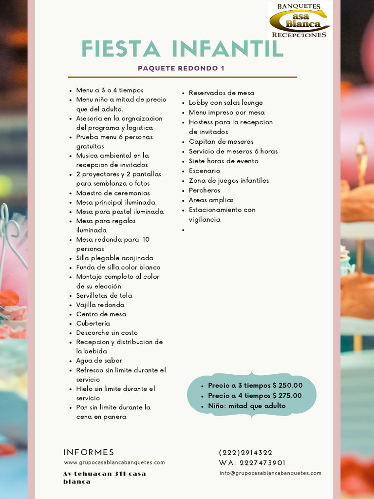Paquetes de Fiesta Infantil y Menús | PDF | Cocinando | Cocina